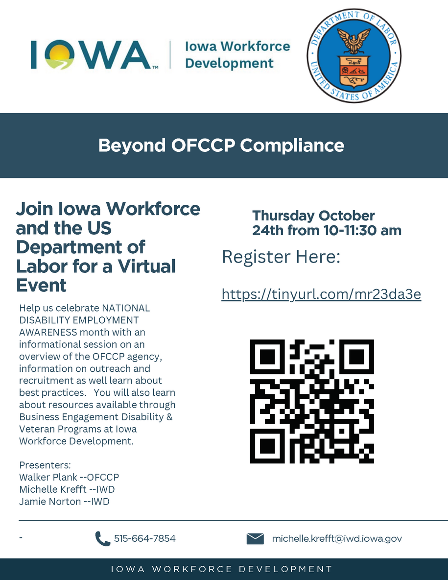 IWD and DOL Virtual Event: Compliance and Disability Employment | Iowa Workforce Development